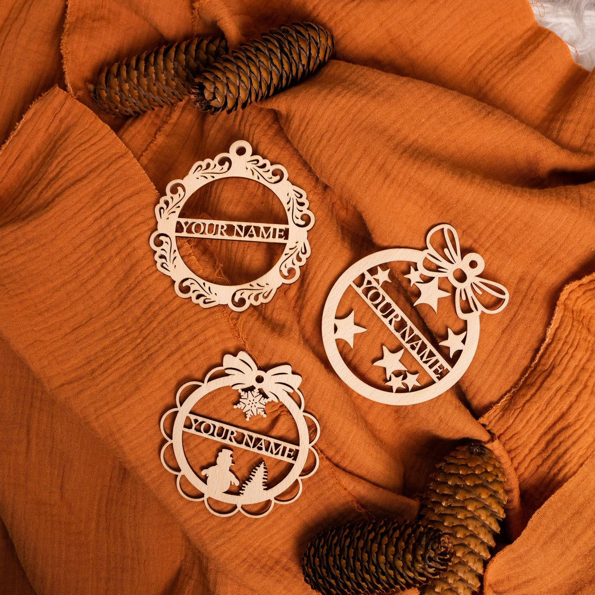 Christmas tree custom name ornaments 3 bundle laser cut svg file