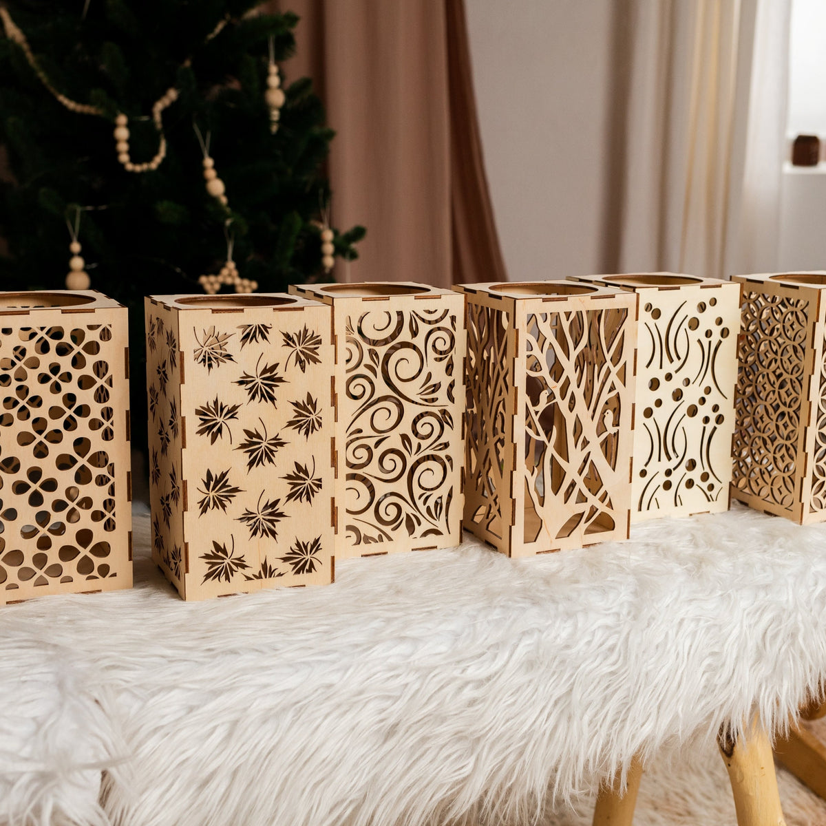 Wooden table lamp 6 pattern laser cut svg file