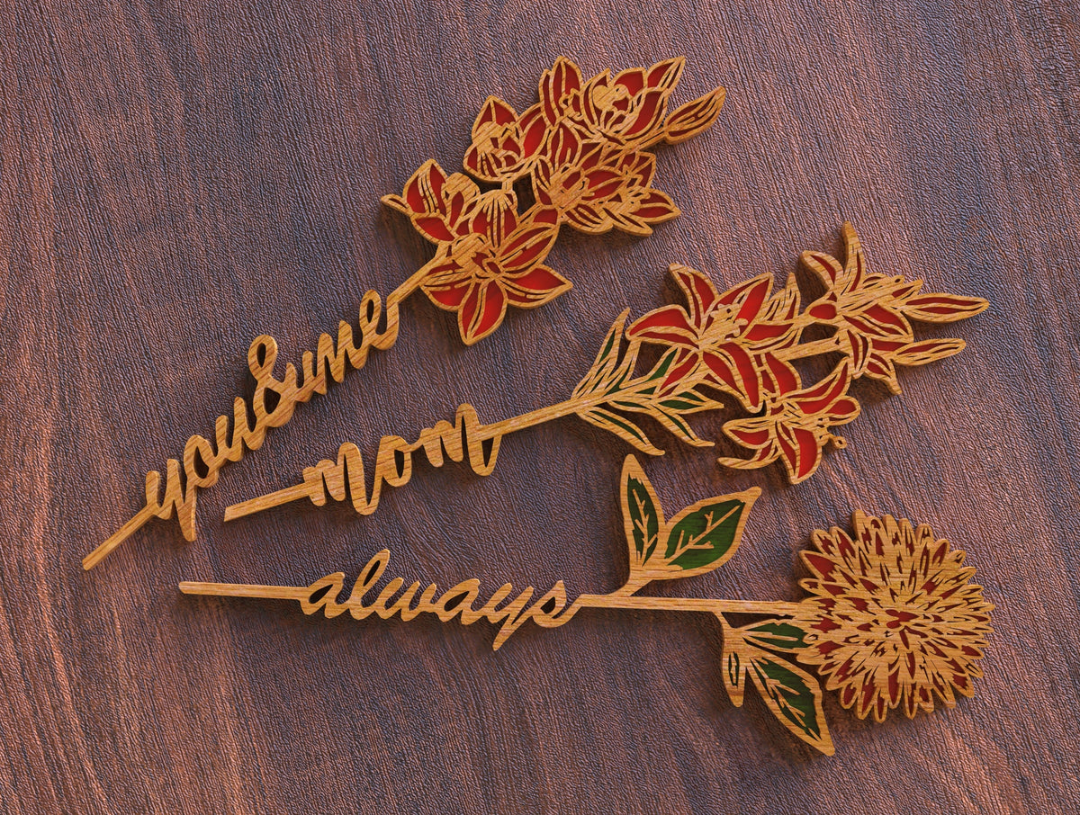 Wooden custom name flowers laser cut svg file – LaserSvgTemplates