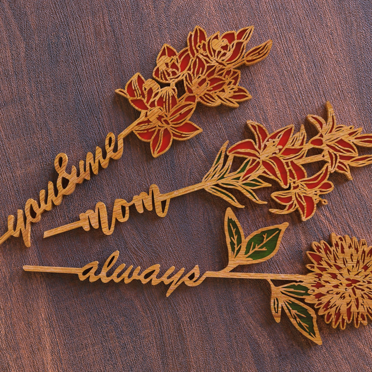 Wooden custom name flowers laser cut svg file