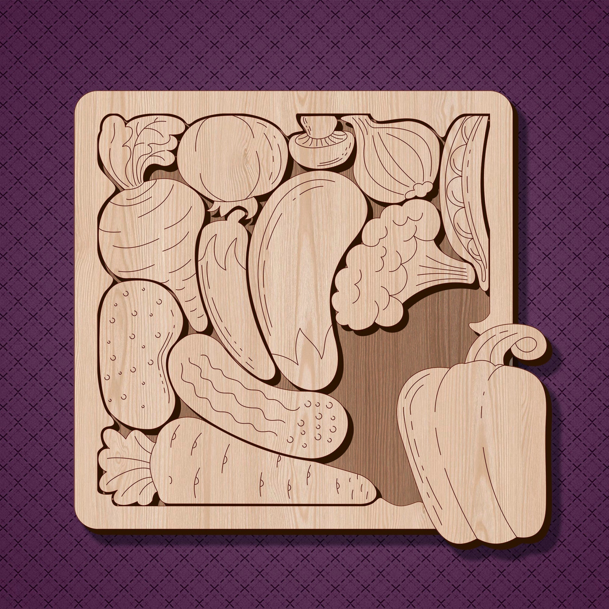 Wooden educational puzzle vegetables laser cut svg file – LaserSvgTemplates