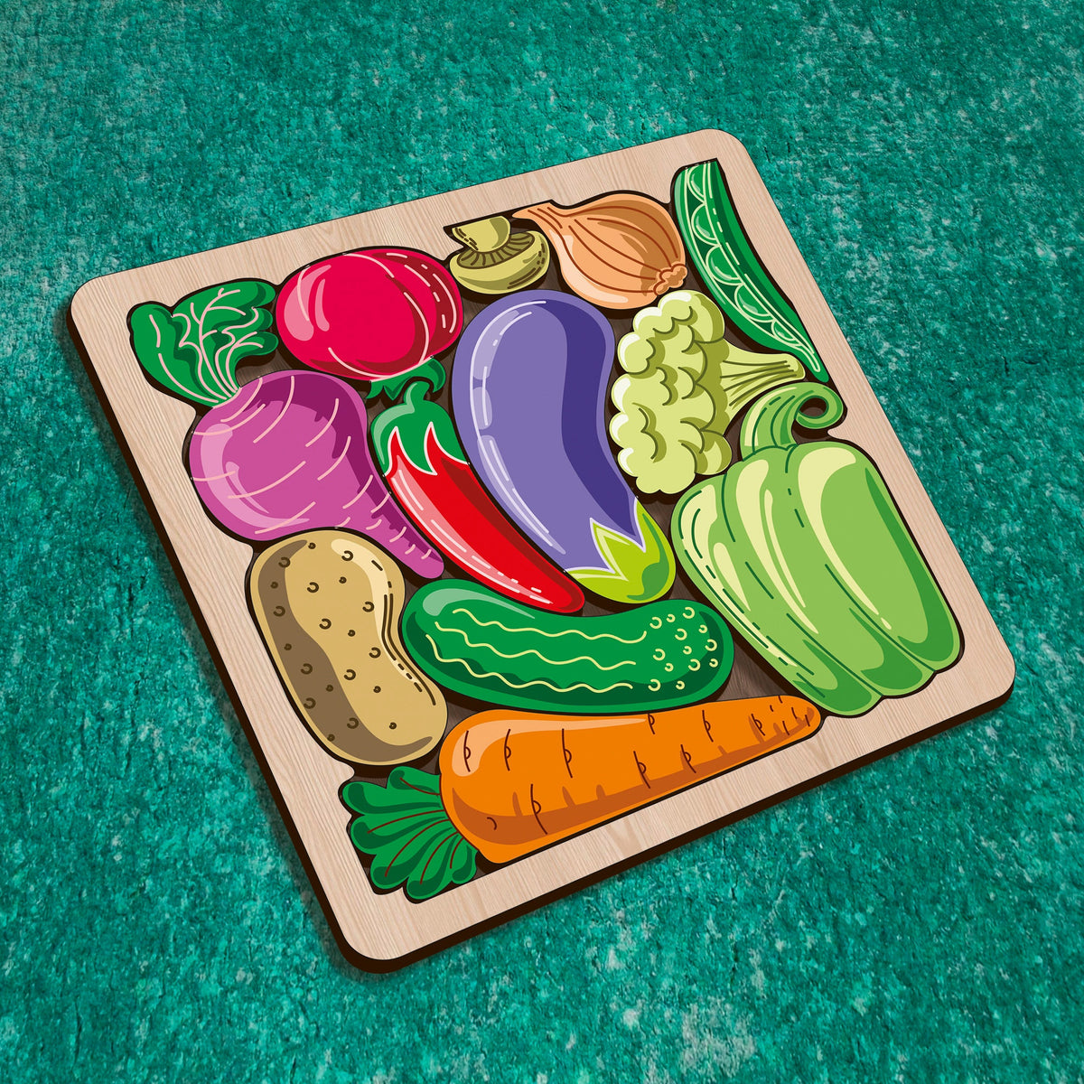 Wooden educational puzzle vegetables laser cut svg file