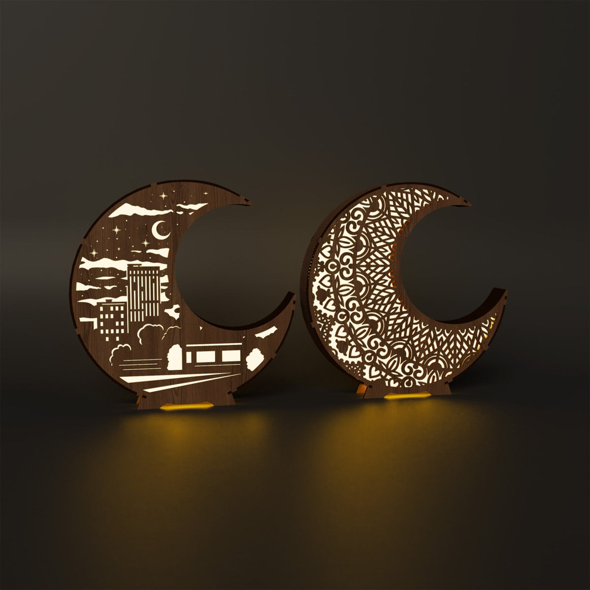 Laser cut moon night table lamp 2 bundle svg file