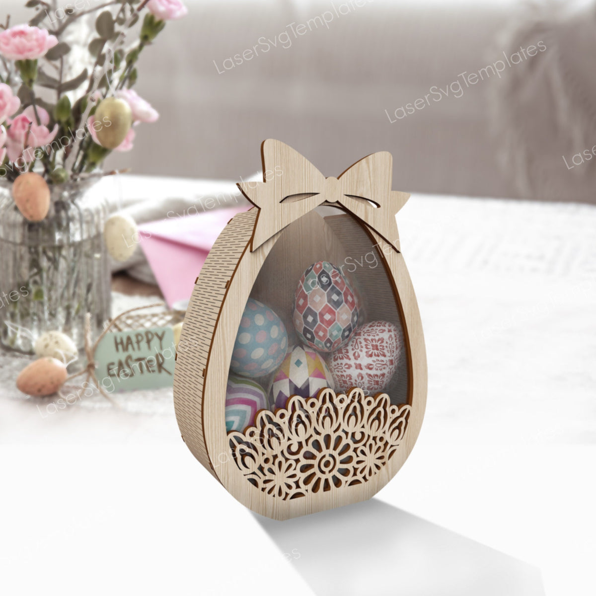 Pâques de Pâques Panier d'oeuf Hauteur Laser Coupe SVG Coupe SVG