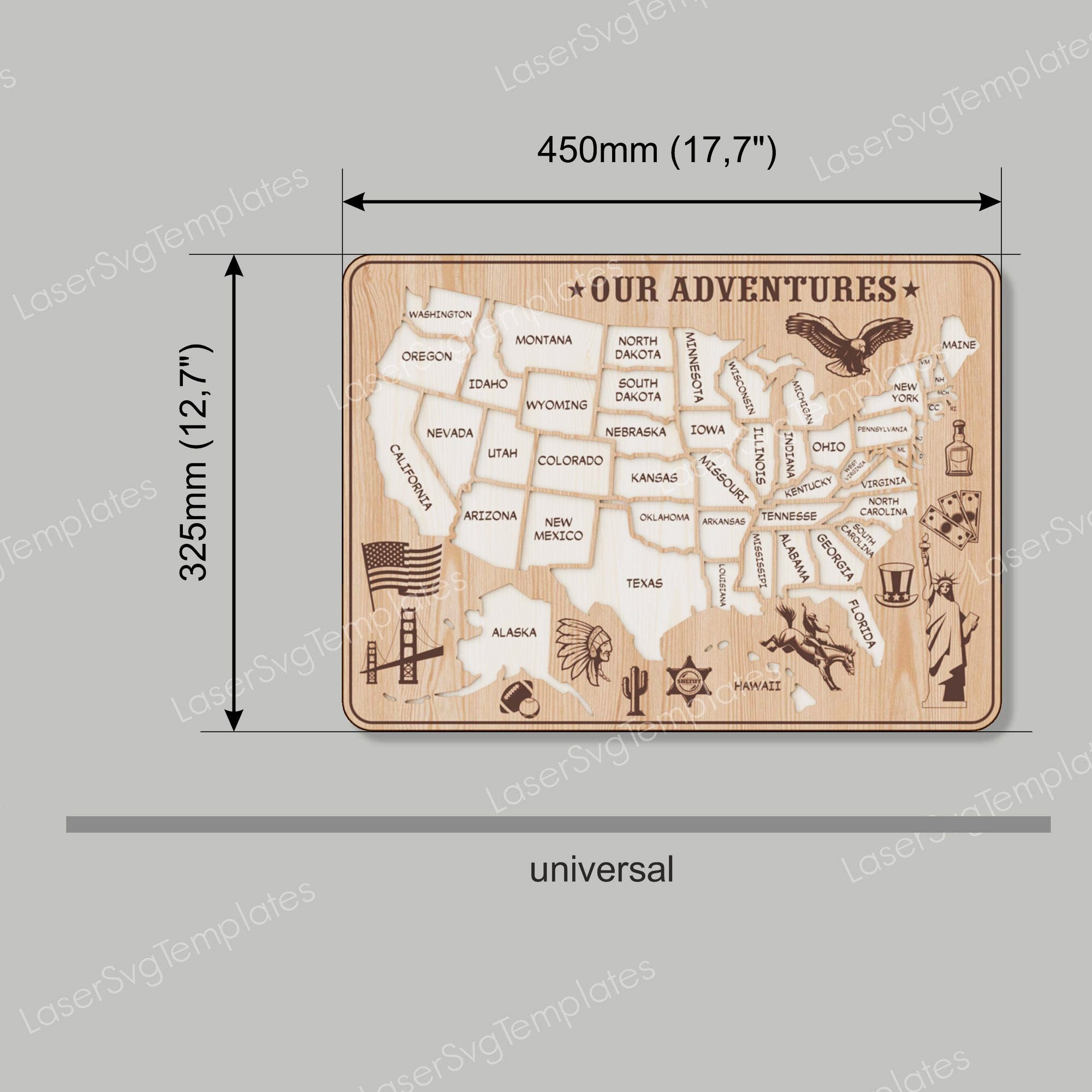 Multilayer United States travel map laser cut svg file – LaserSvgTemplates
