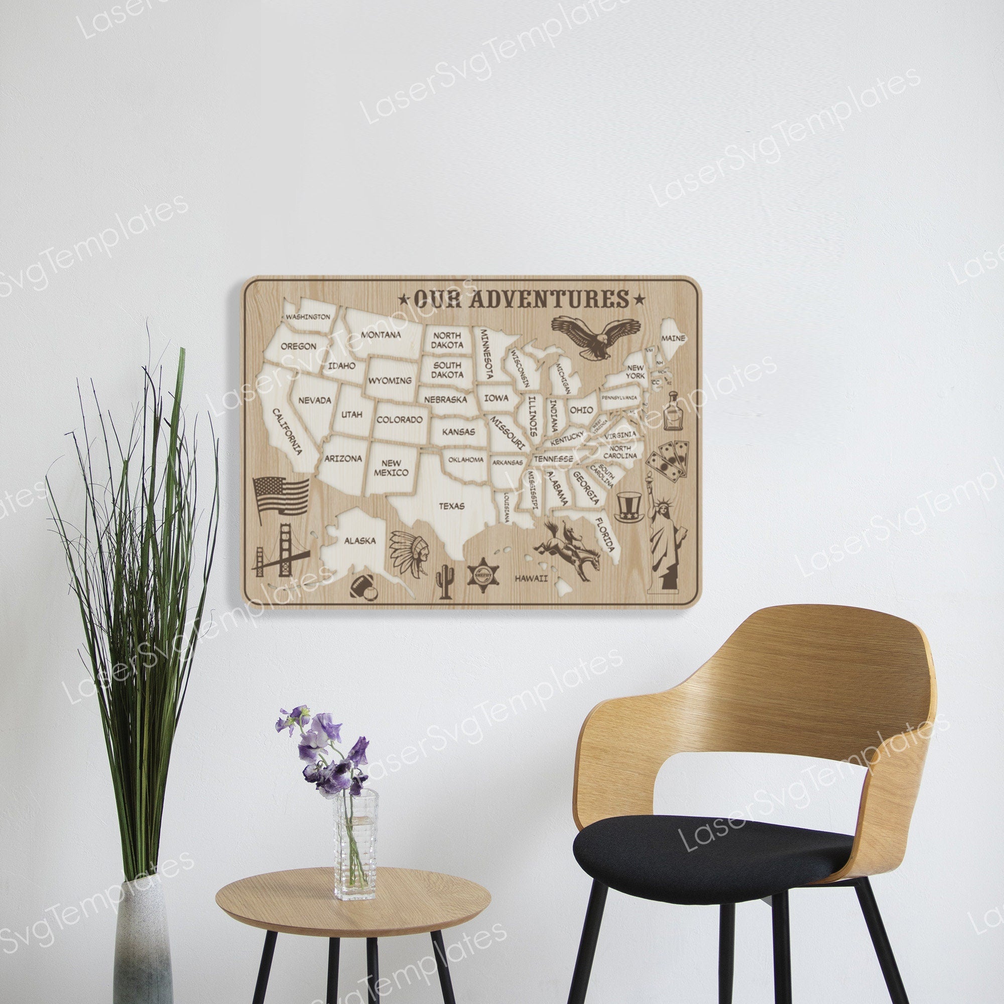 Multilayer United States travel map laser cut svg file – LaserSvgTemplates