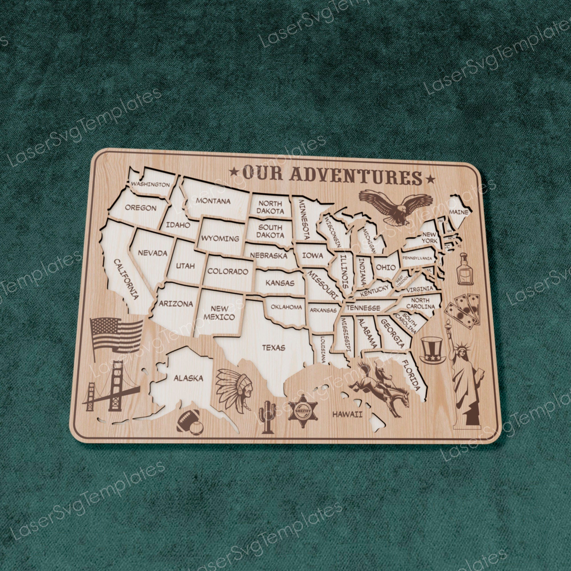 Multilayer United States travel map laser cut svg file – LaserSvgTemplates