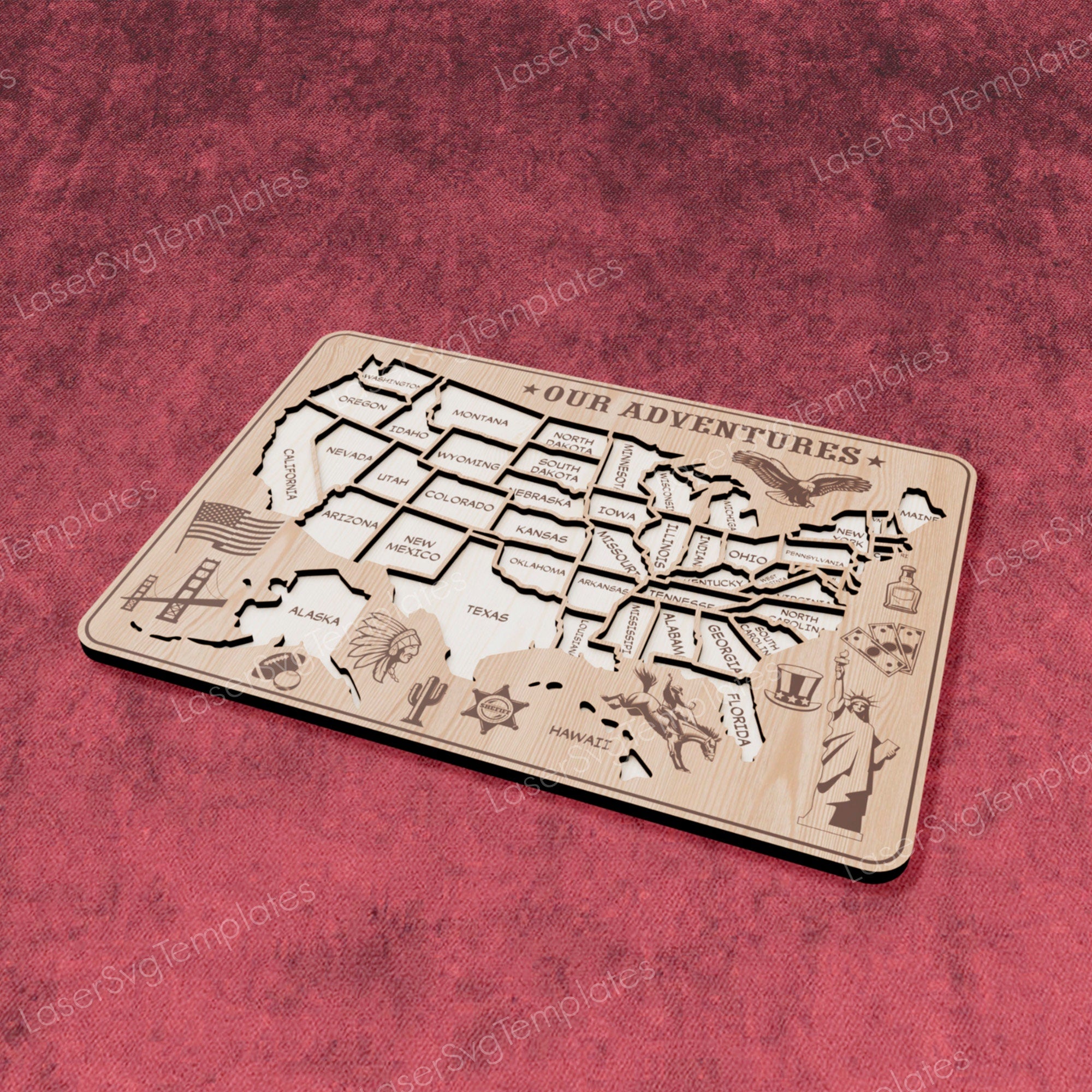 Multilayer United States travel map laser cut svg file – LaserSvgTemplates