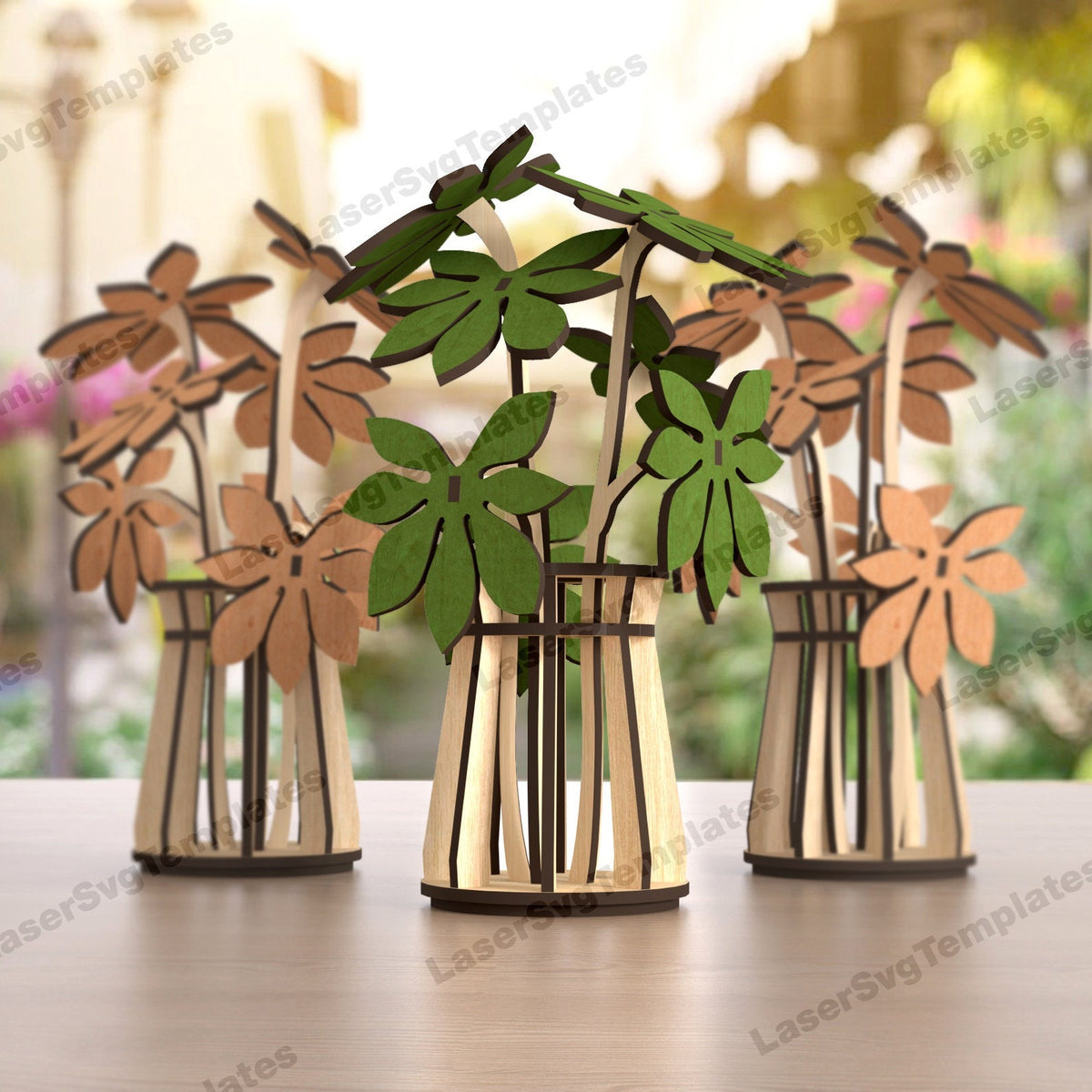 Wooden Shefflera flowers vase table decor laser cut svg file ...