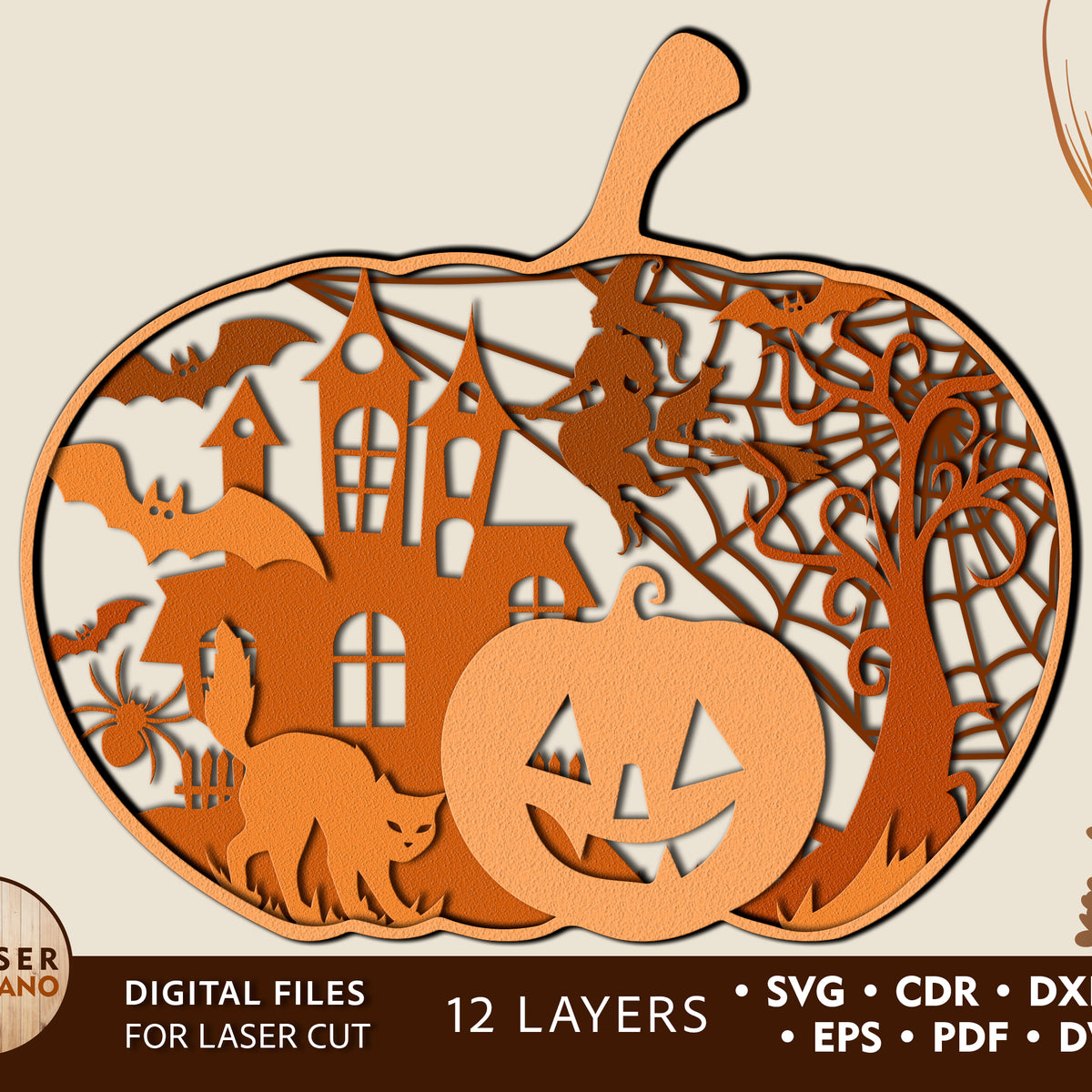 Halloween Pumpkin Wall Decor Laser Cut Svg File