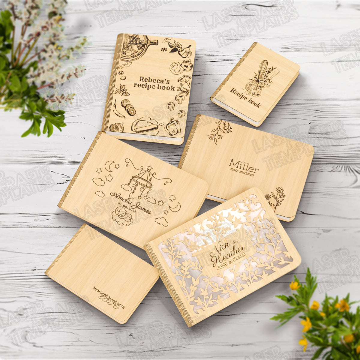 Laser cut album book cover A4 A5 6 bundle svg file