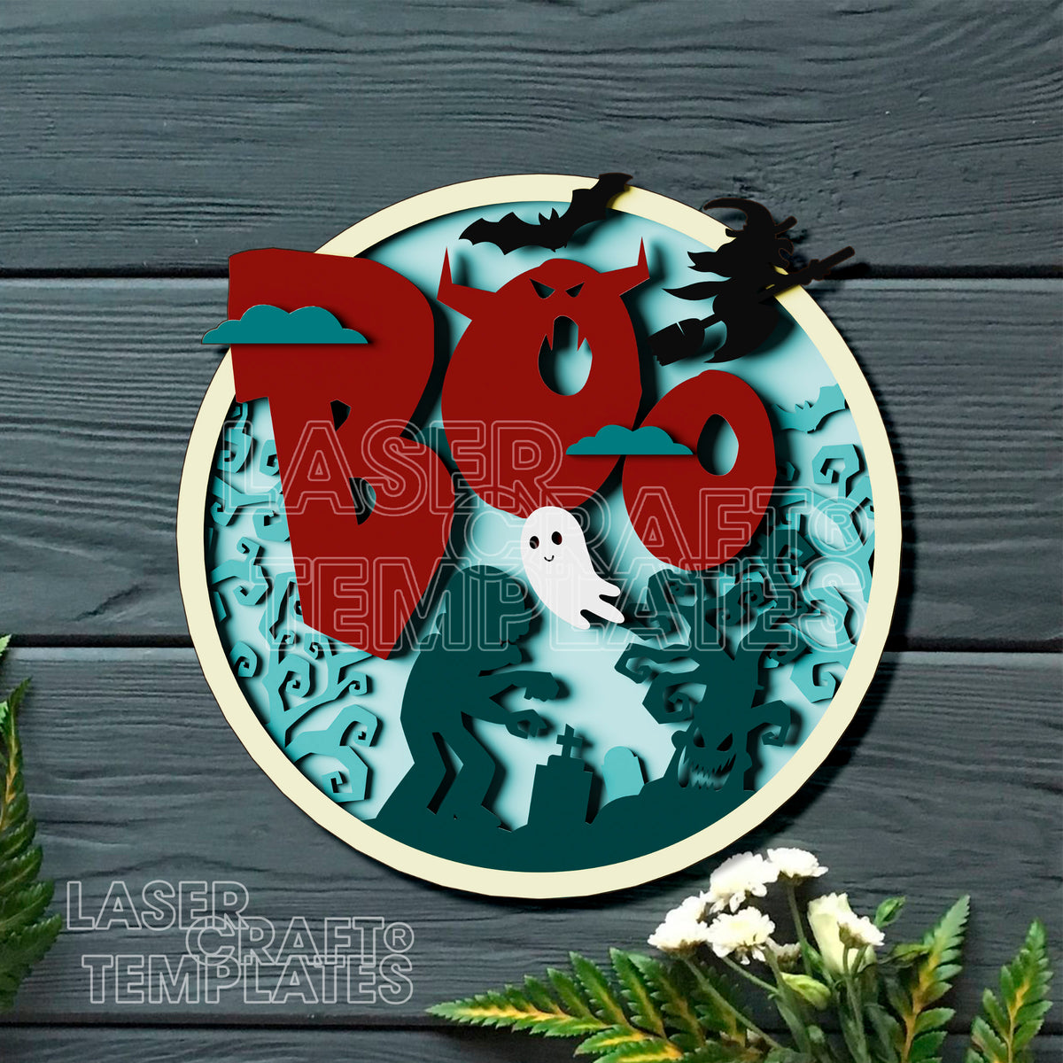 Multilayer Boo Round Door Sign laser cut svg file