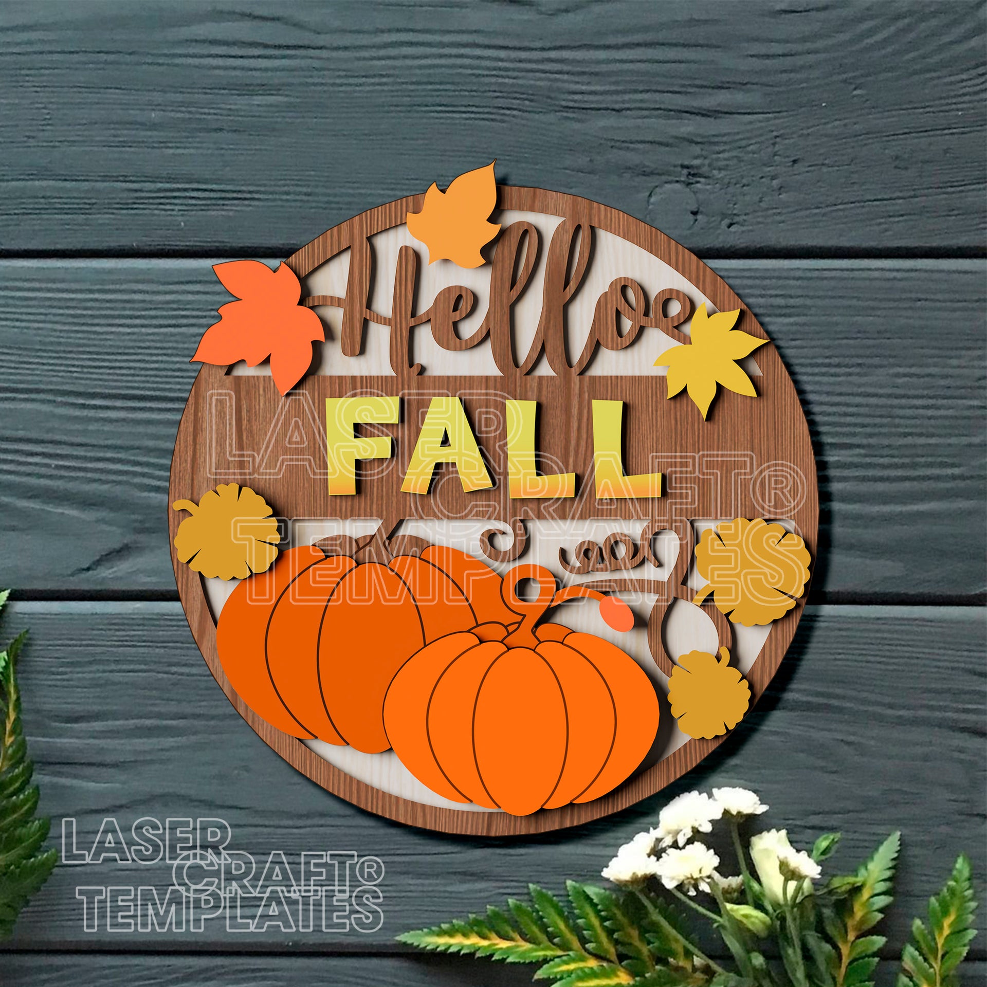 Fall Pumpkin Round Door Hanger 6 Bundle laser cut svg file