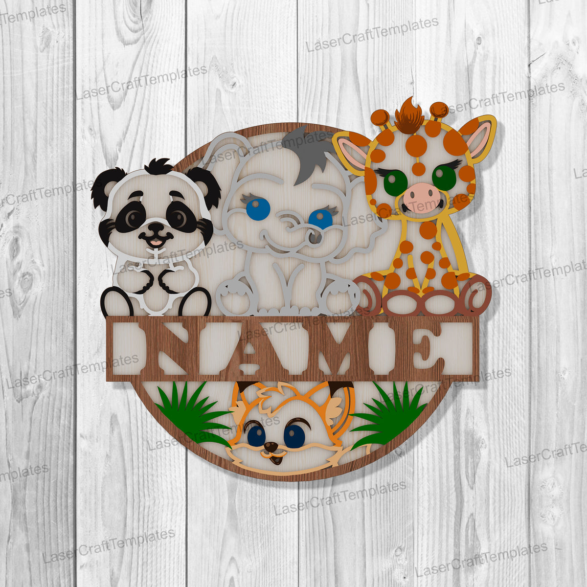 Laser cut Cute Animals Baby Name Sign svg template