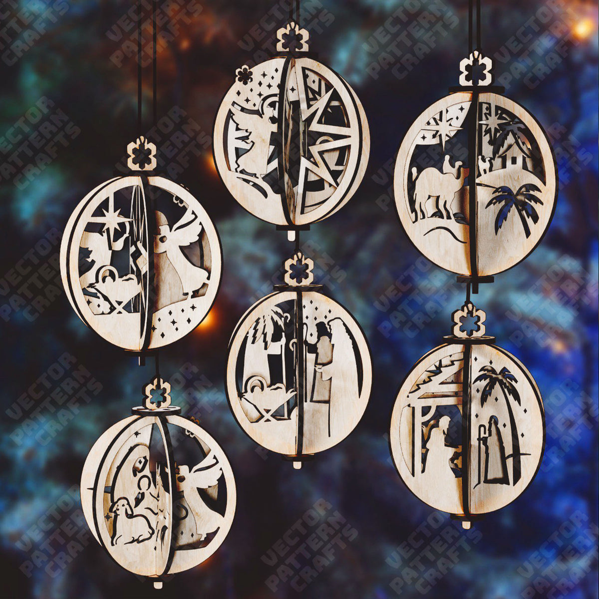 Laser cut nativity tree ornaments 6 bundle svg file