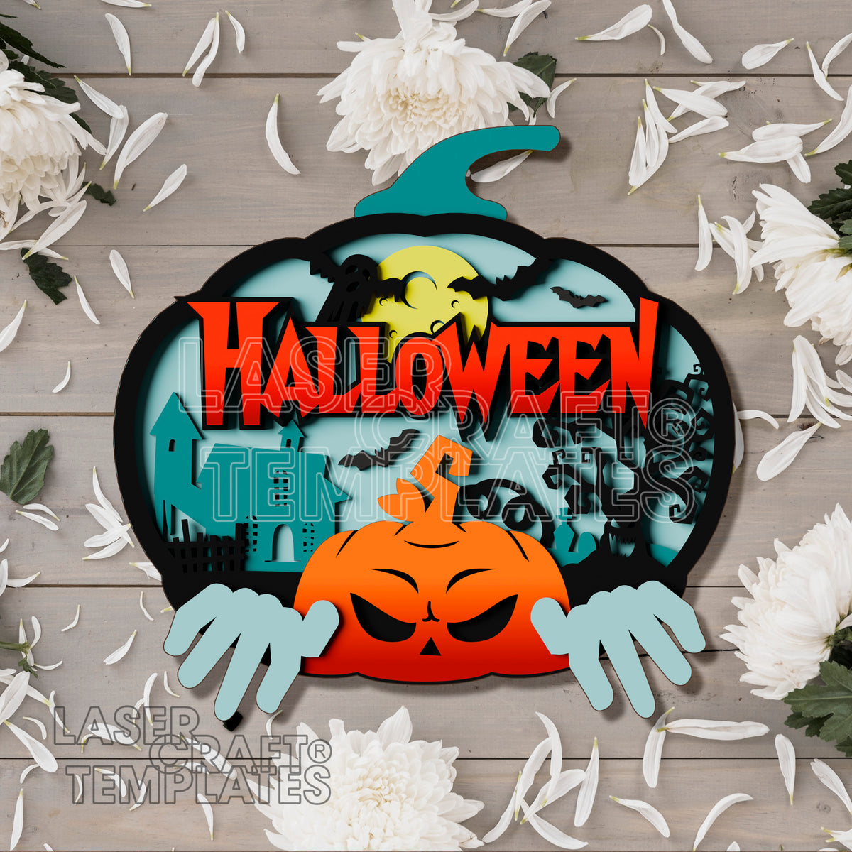 Multilayer Pumpkin Halloween Door Sign laser cut svg file