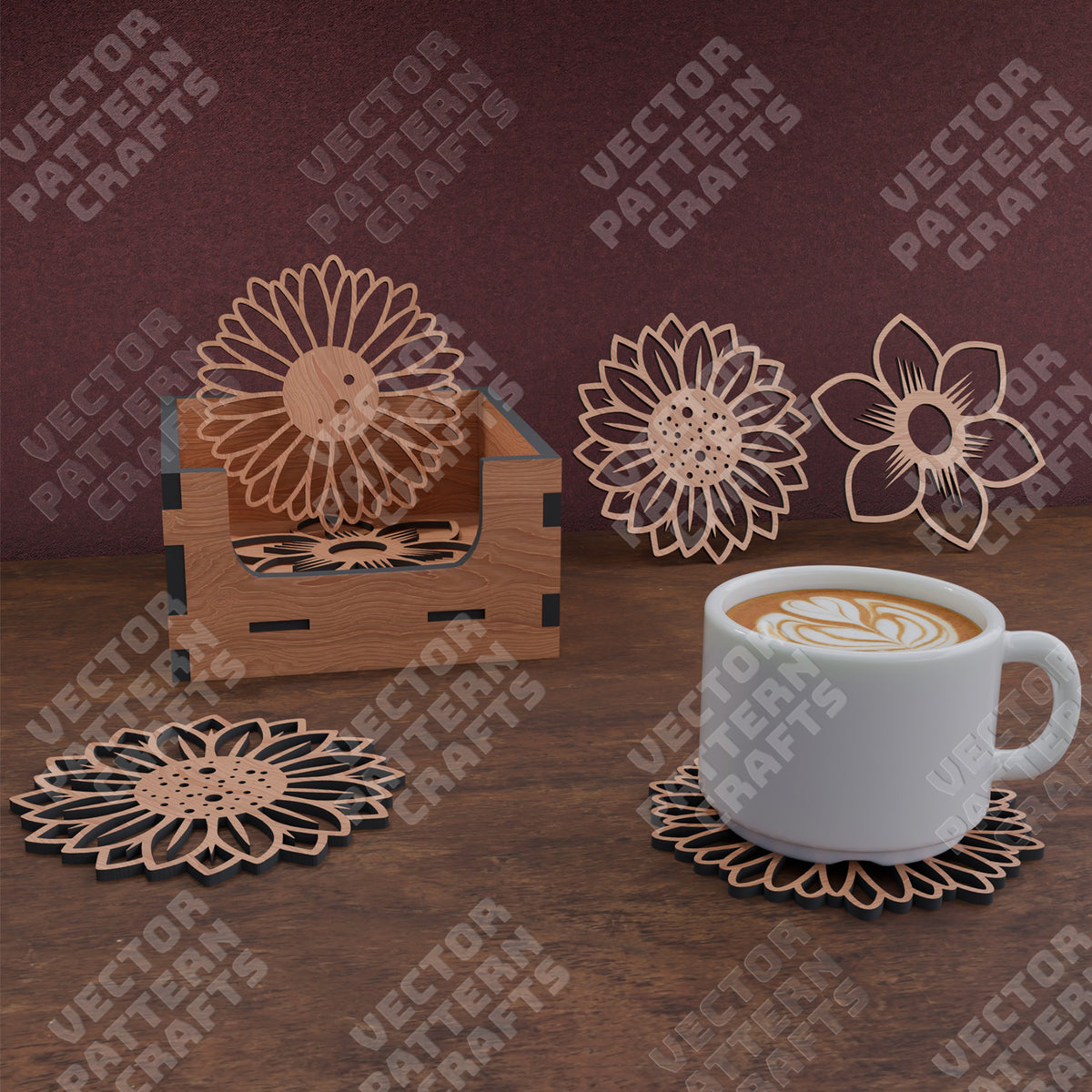 Floral coasters with holder laser cut svg file